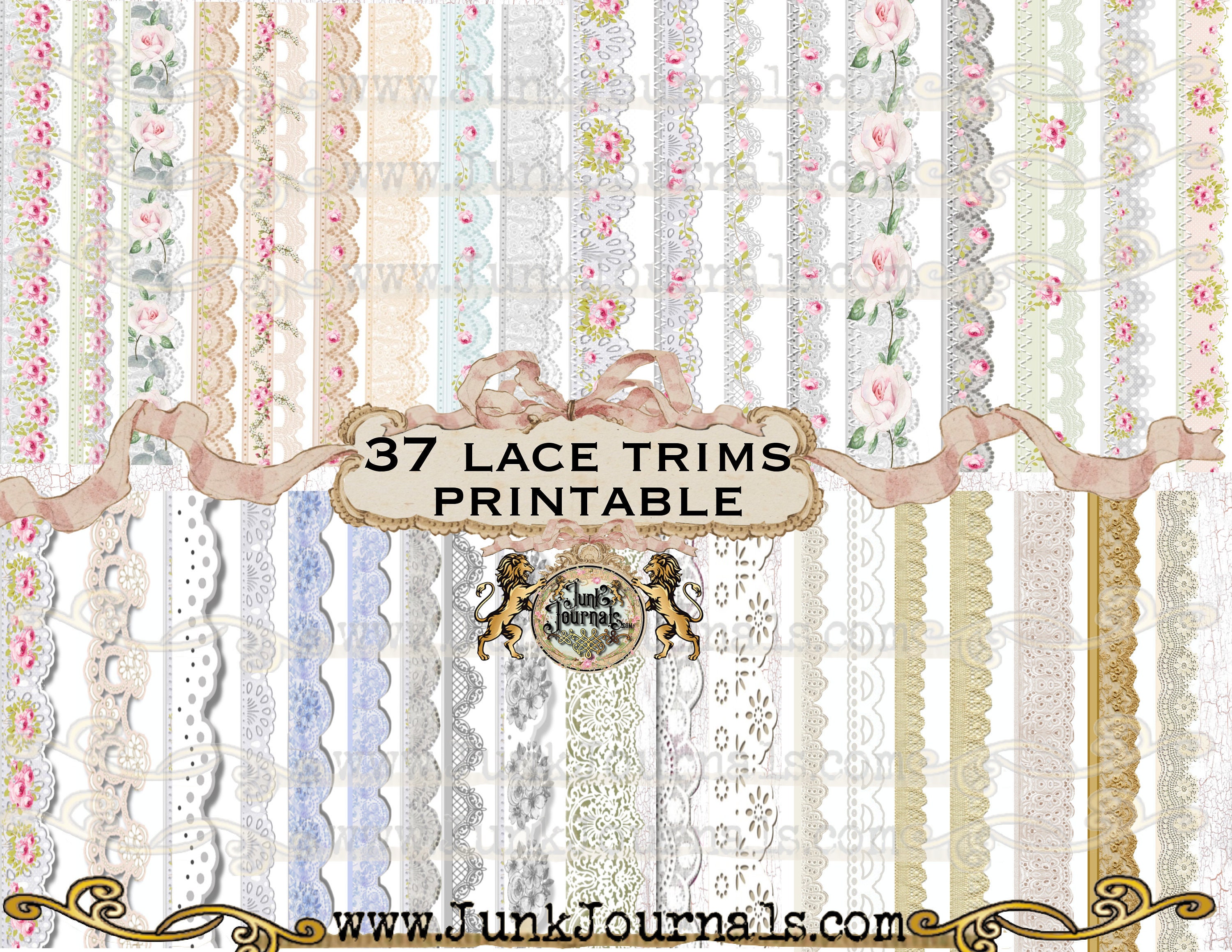 BEAUTIFUL LACE TRIM Bundle Printable and Pngs Vintage Crochet Lace ...