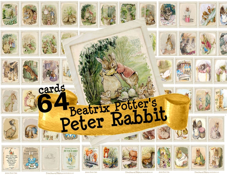 64 CARDS BEATRIX Potter"s Peter Rabbit & Friends Vintage Ephemera Photo ...