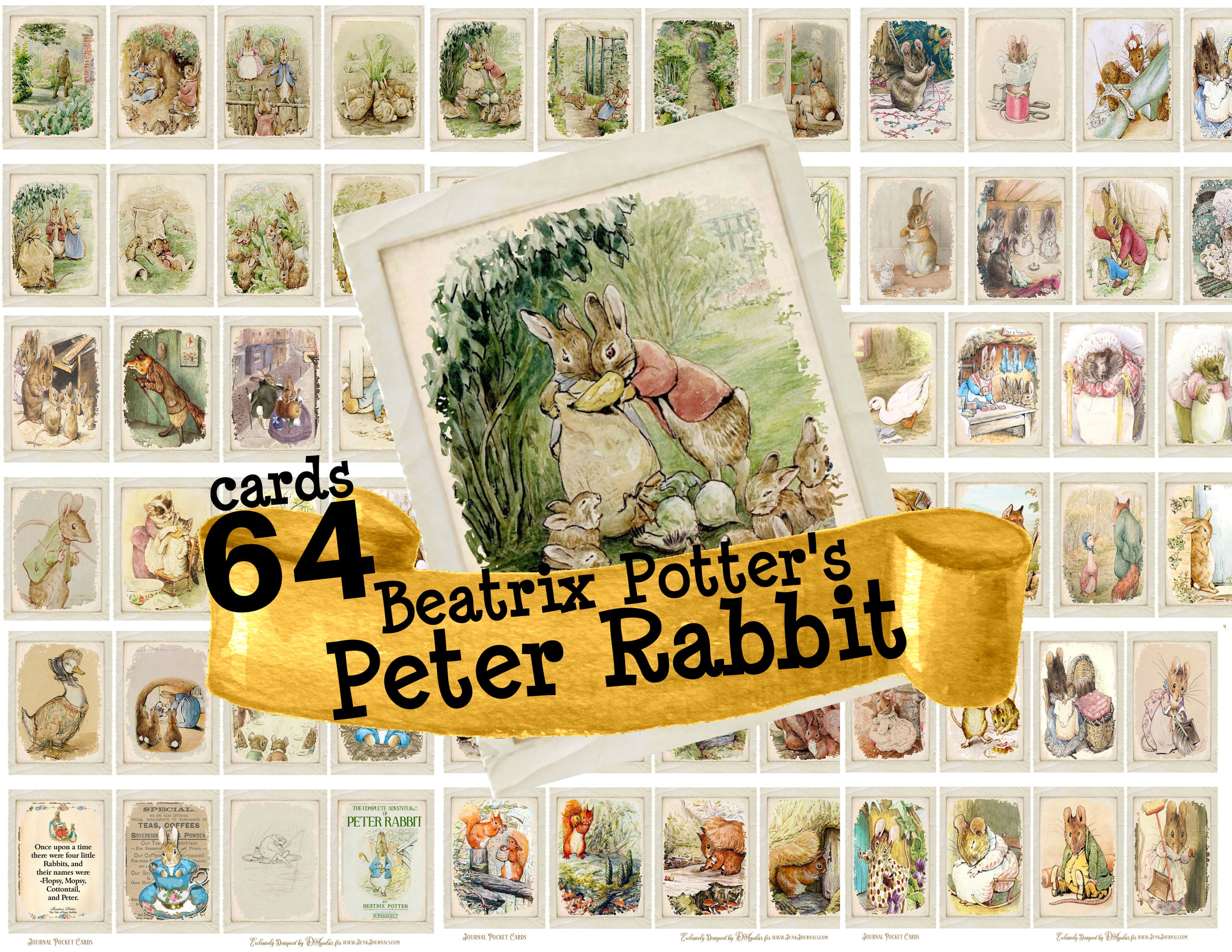 64 CARDS BEATRIX Potter"s Peter Rabbit & Friends Vintage Ephemera Photo ...