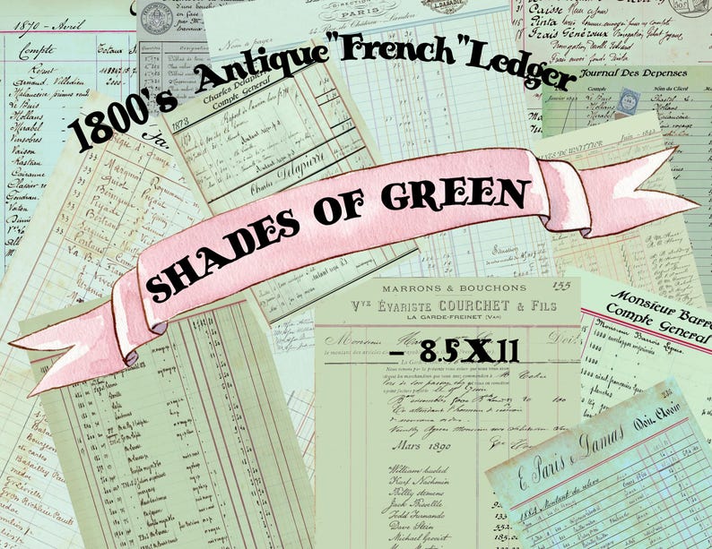 ANTIQUE FRENCH LEDGER Pages 1800s Huge Bundle Beautiful Calligraphy ...