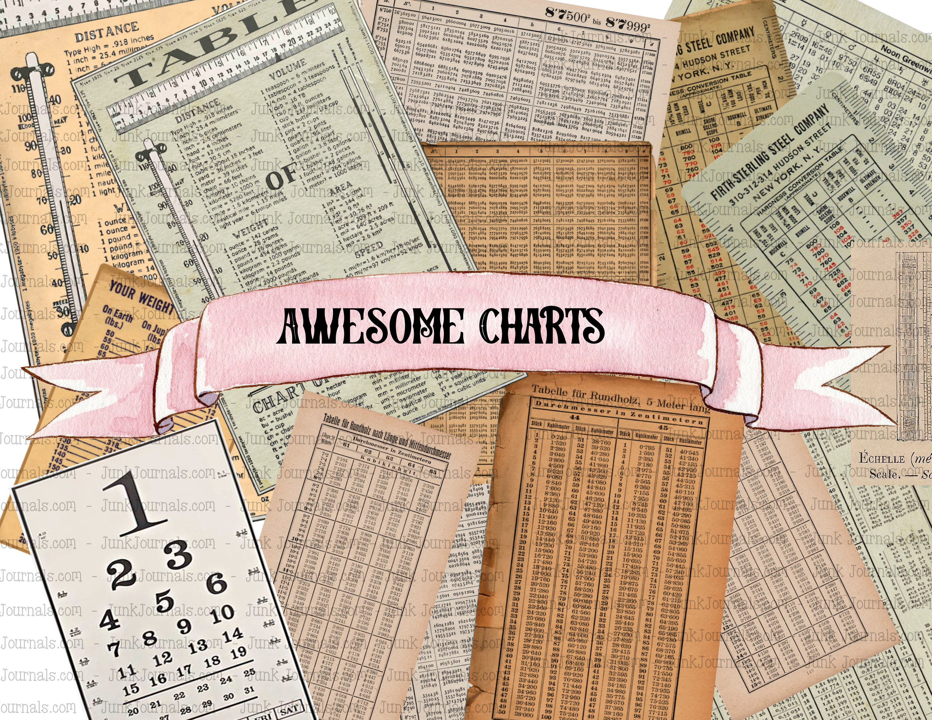 ANTIQUE NUMBERS CALCULATION Tables, Charts, Cards Vintage Ephemera Huge ...