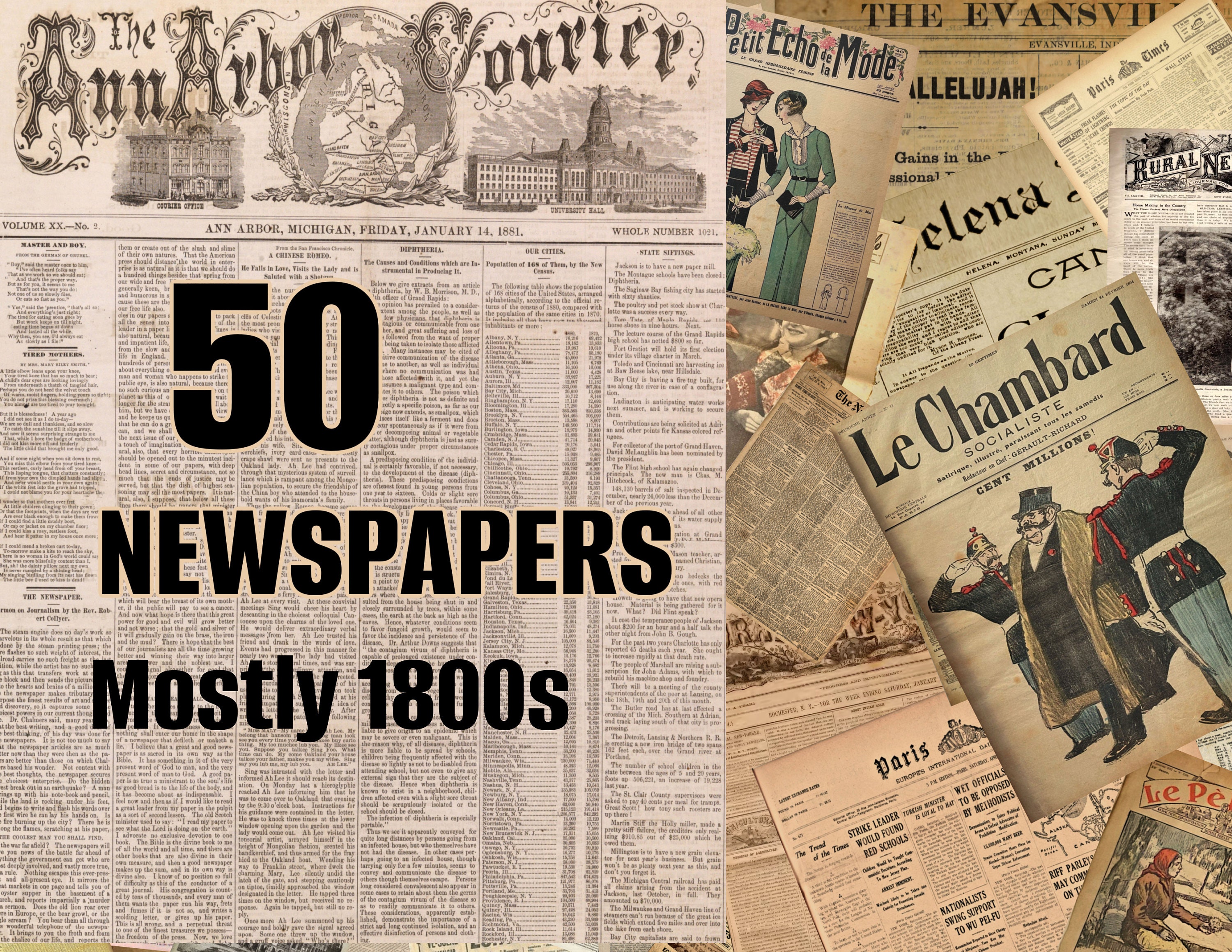 50 ANTIQUE NEWSPAPERS BUNDLE 1775-1800s Front Page News French Paris ...