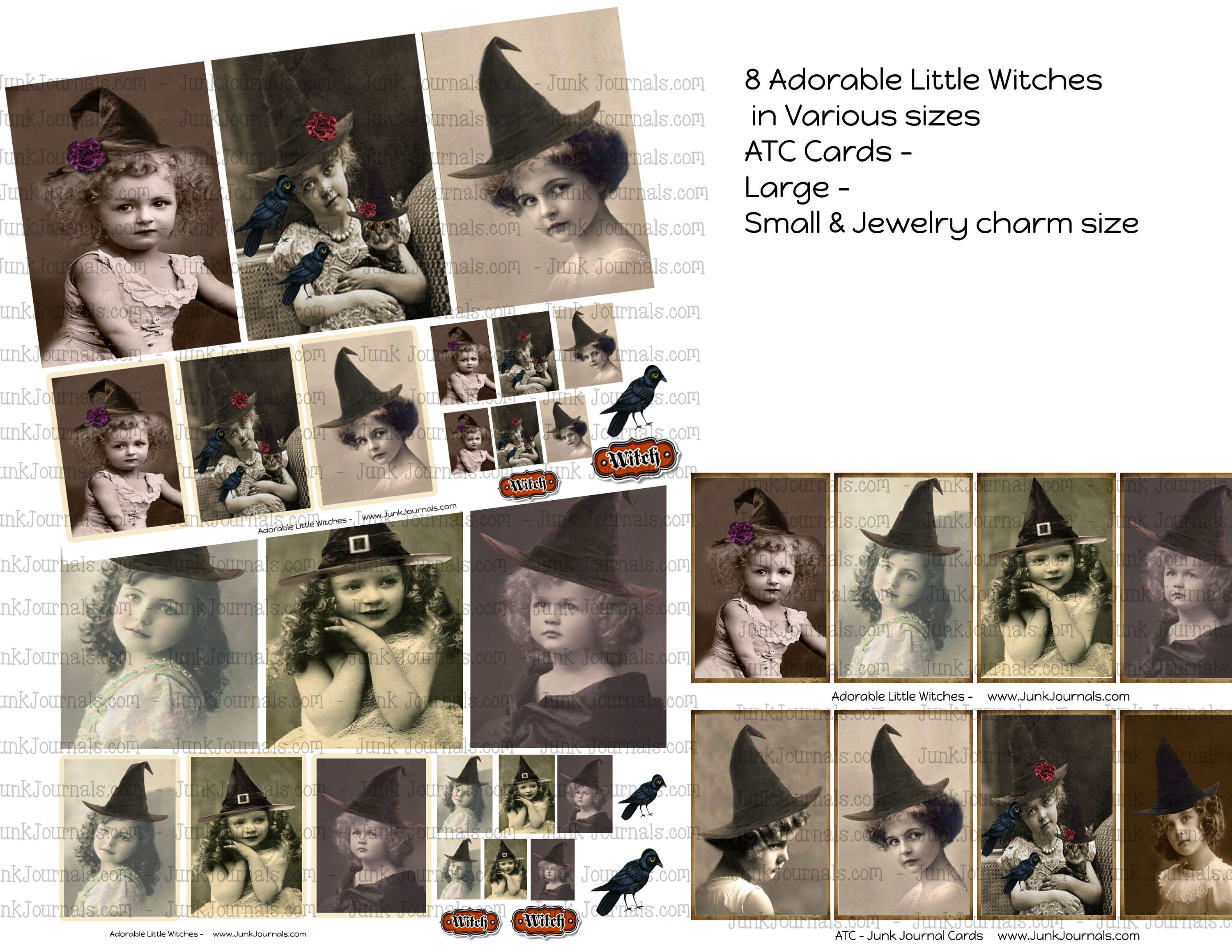 8 ADORABLE LITTLE WITCHES Vintage Photo Printables in Large - Etsy