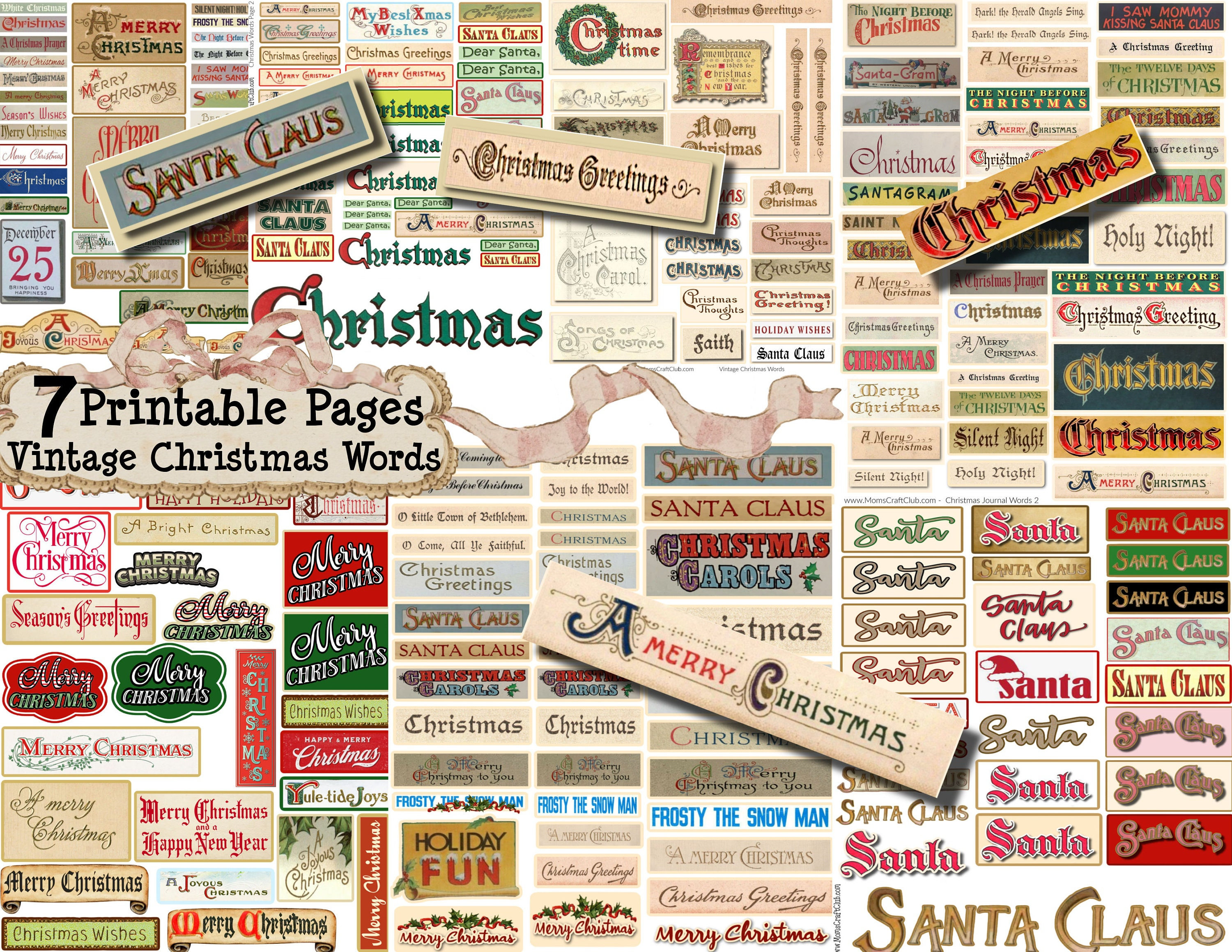 VINTAGE CHRISTMAS WORDS Bundle 7 Pages of Printable Words - Etsy
