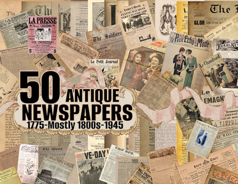 50 ANTIQUE NEWSPAPERS BUNDLE 1775-1800s Front Page News French Paris ...