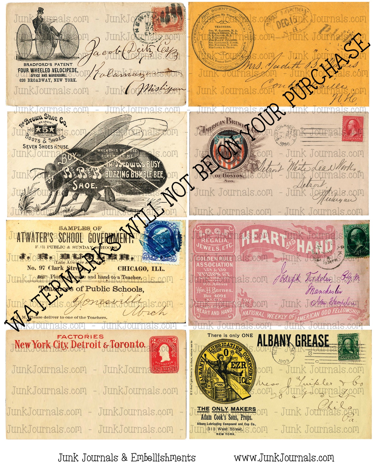 80 ANTIQUE ENVELOPES Fronts on 10 Printable Pages With Antique Postage ...