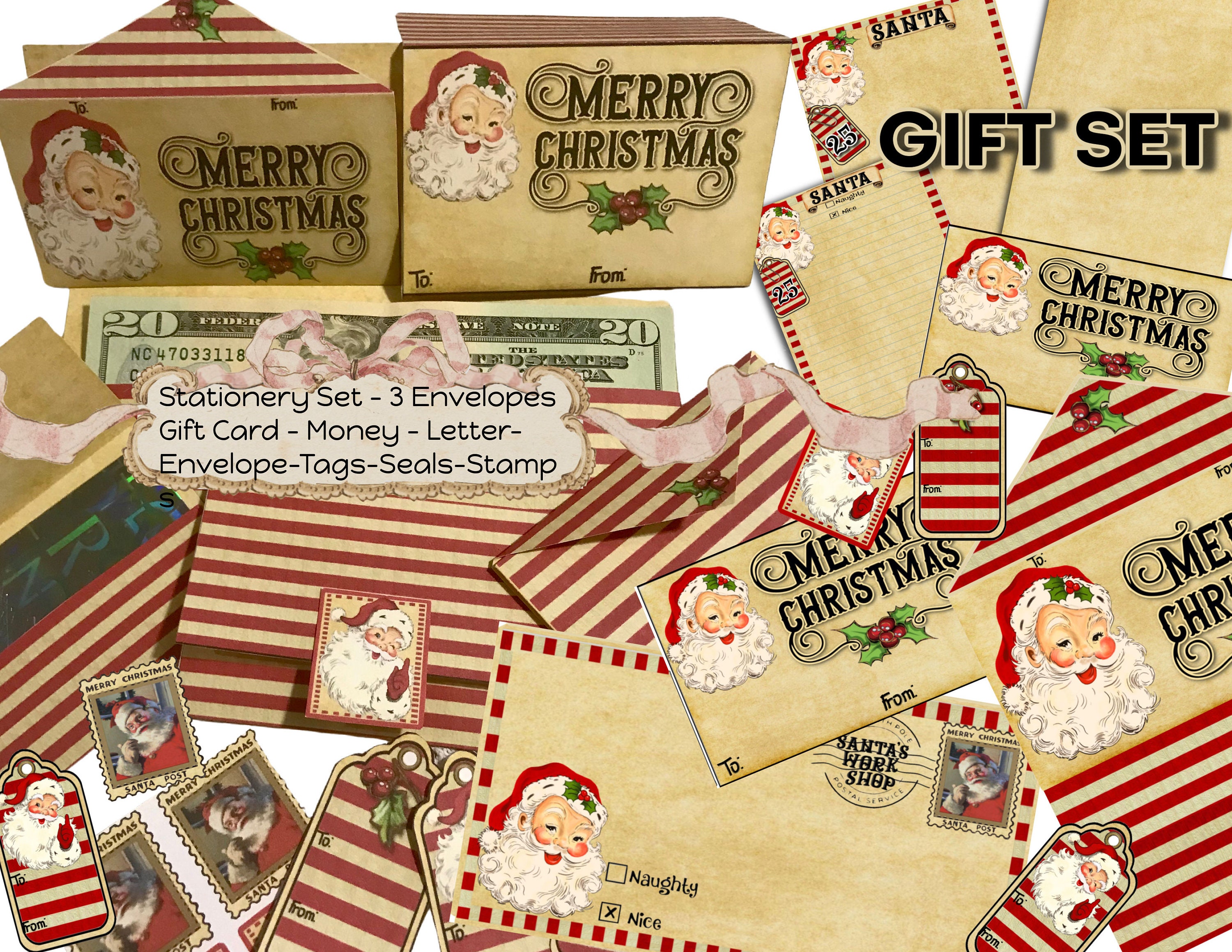 DIY LETTER From SANTA Santas Work Shop Postage Gift Card Set Stationery ...