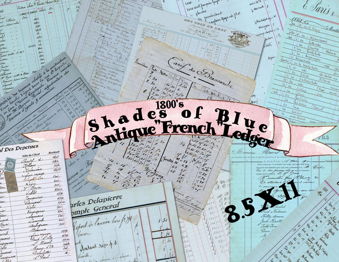 ANTIQUE FRENCH LEDGER Pages 1800s Huge Bundle Beautiful Calligraphy ...