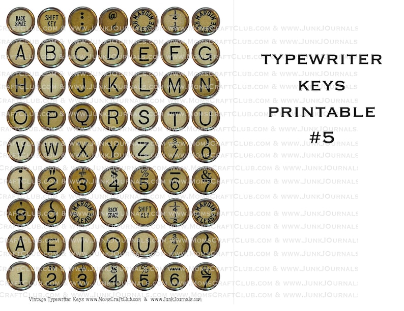 VINTAGE TYPEWRITER KEYS Printable Digital Bundle 7 Pages & 42 - Etsy