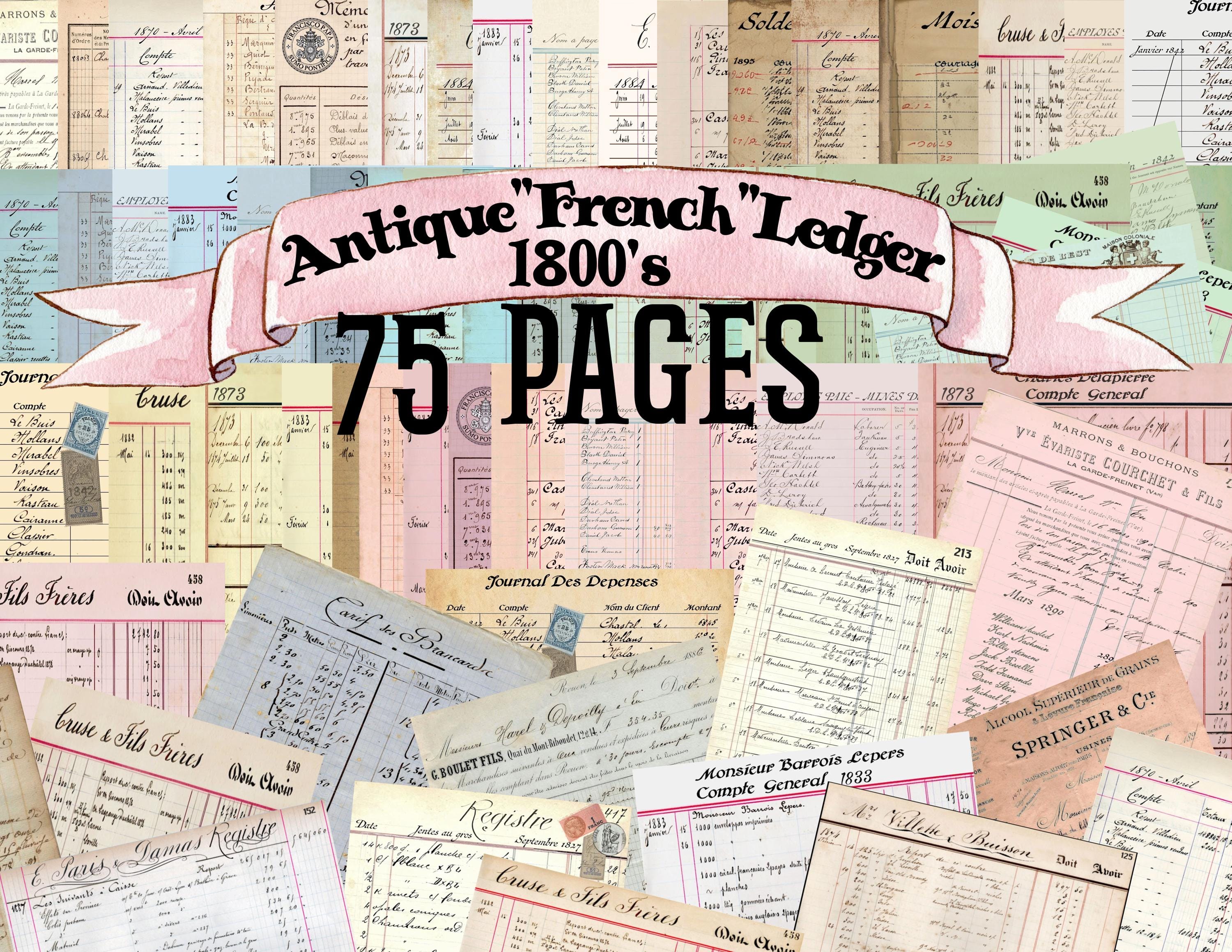 ANTIQUE FRENCH LEDGER Pages 1800s Huge Bundle Beautiful Calligraphy ...