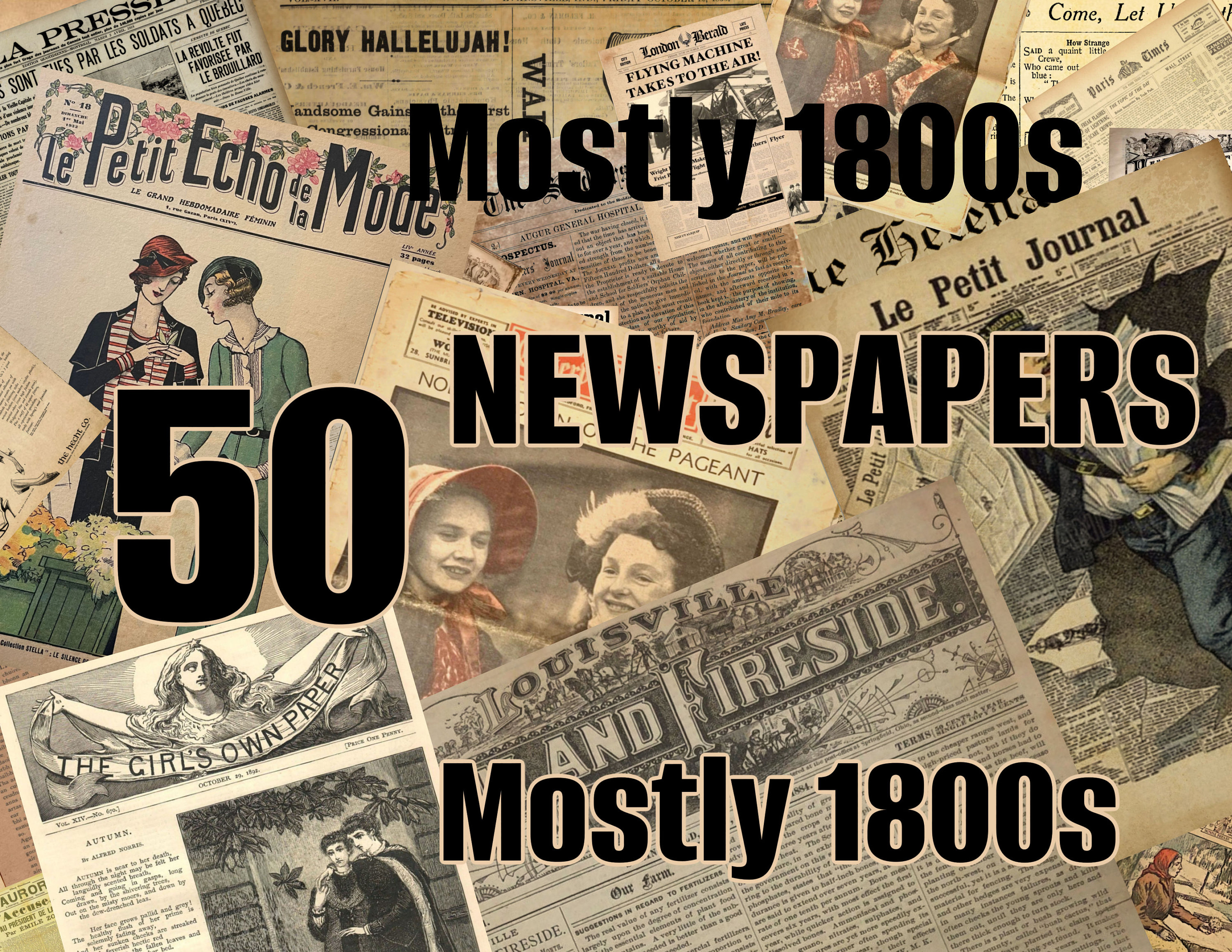 50 ANTIQUE NEWSPAPERS BUNDLE 1775-1800s Front Page News French Paris ...