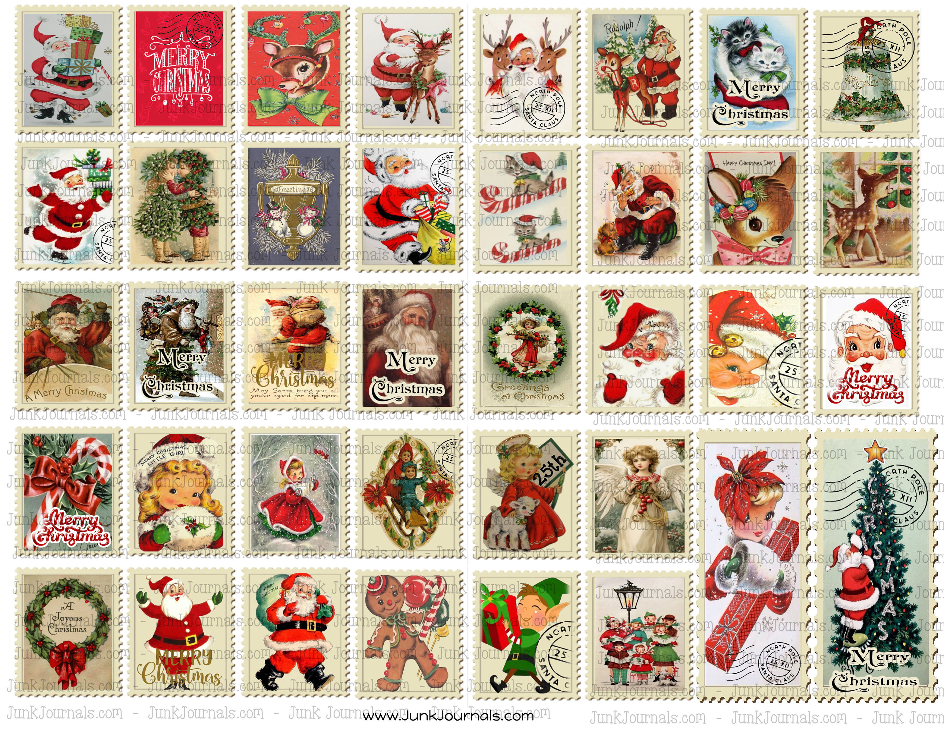 200 Vintage CHRISTMAS STAMPS Bundle .,snowmen, Santa, Retro to Antique ...