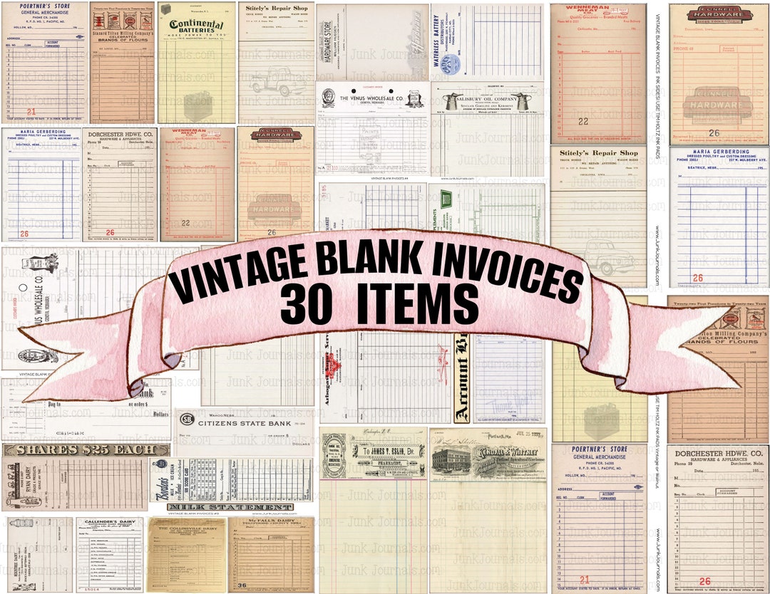 VINTAGE BLANK INVOICES Junk Journal Scrapbook Ephemera Digital ...