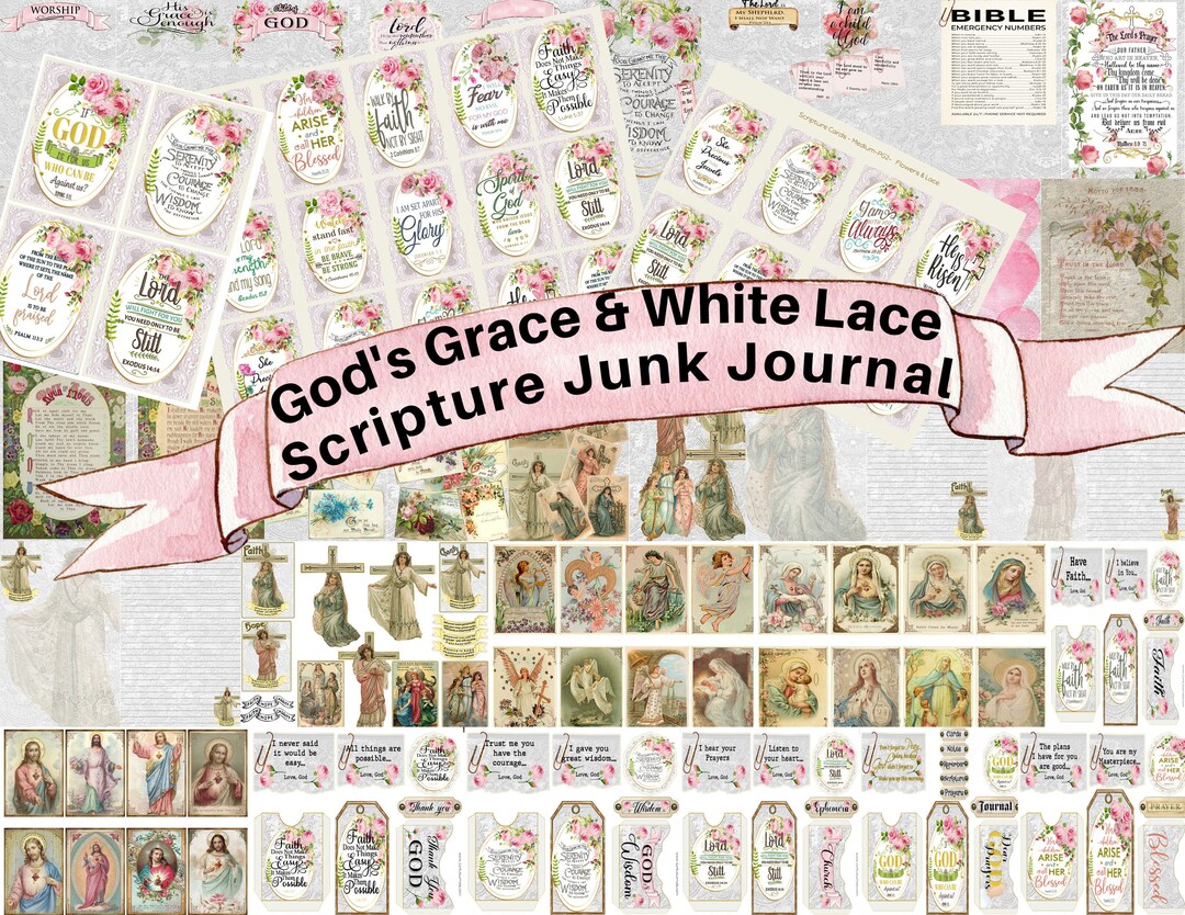 GODS GRACE JOURNAL White Lace Scripture Bible Verses Jesus Angels ...