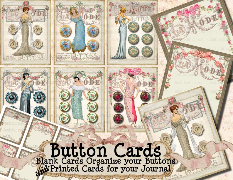PRINTABLE BUTTON CARDS Both Blanks to Organize and Beautiful - Etsy