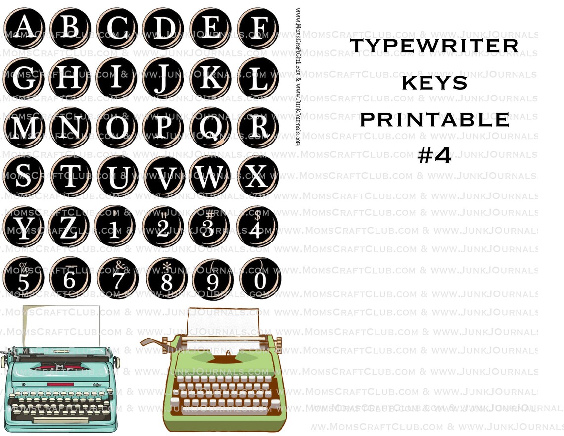 VINTAGE TYPEWRITER KEYS Printable Digital Bundle 7 Pages & 42 - Etsy