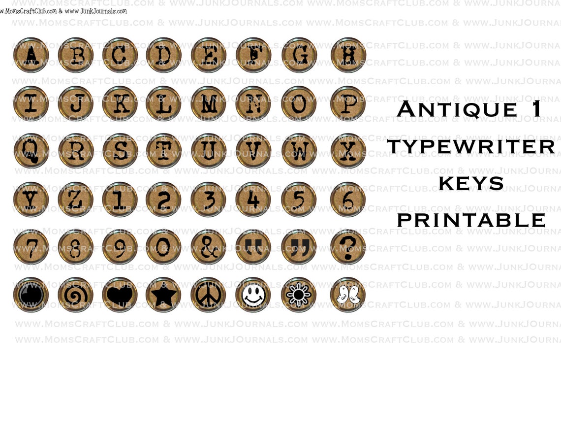 VINTAGE TYPEWRITER KEYS Printable Digital Bundle 7 Pages & 42 - Etsy