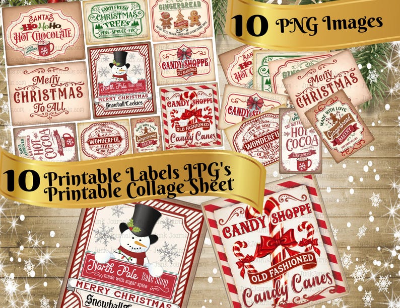 CHRISTMAS BAKERY LABELS Vintage Signs Frosty, Hot Cocoa, Hot Chocolate ...