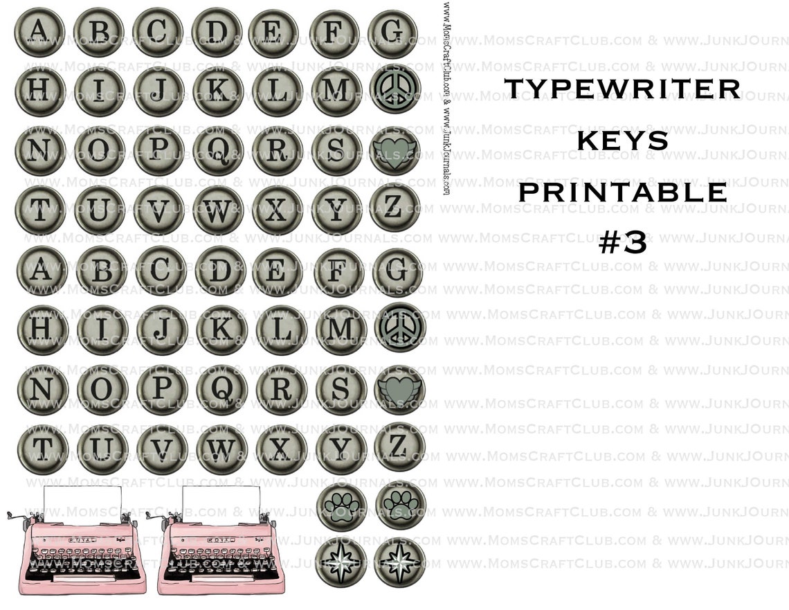 VINTAGE TYPEWRITER KEYS Printable Digital Bundle 7 Pages & 42 - Etsy