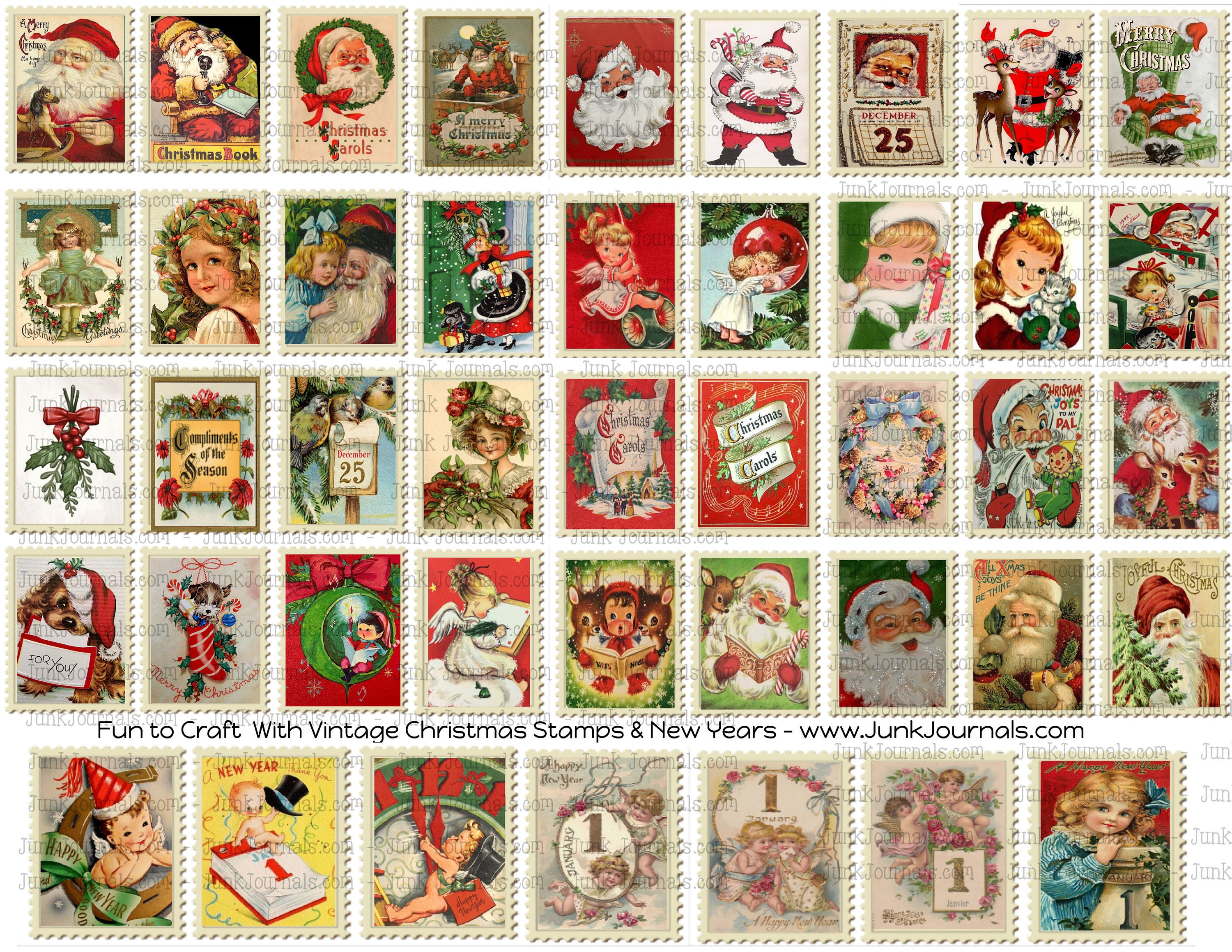 200 Vintage CHRISTMAS STAMPS Bundle .,snowmen, Santa, Retro to Antique ...