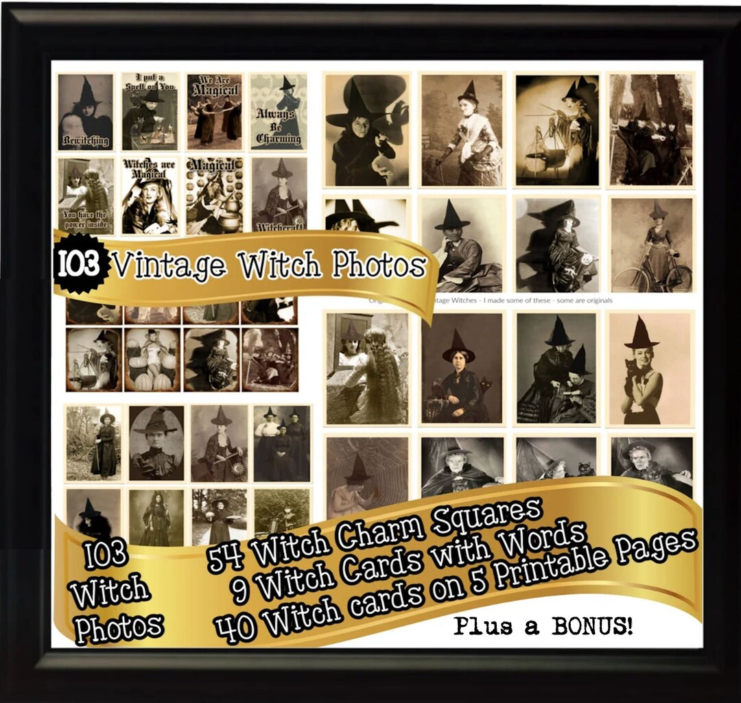 103 VINTAGE WITCH PHOTOS Ephemera 6 Printable Sheets Etc Cards 54 Charm ...