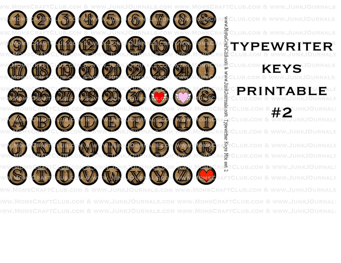VINTAGE TYPEWRITER KEYS Printable Digital Bundle 7 Pages & 42 | Etsy