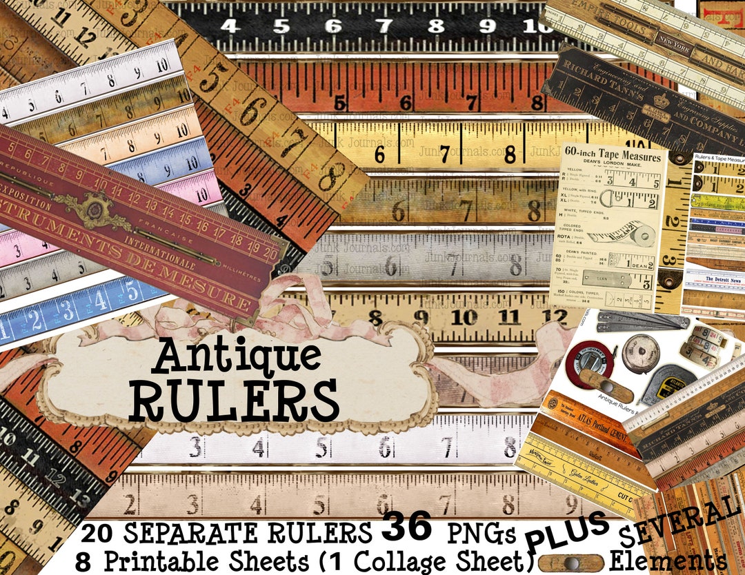RULERS & TAPE MEASURES Bundle Antique Vintage Tools High Resolution ...