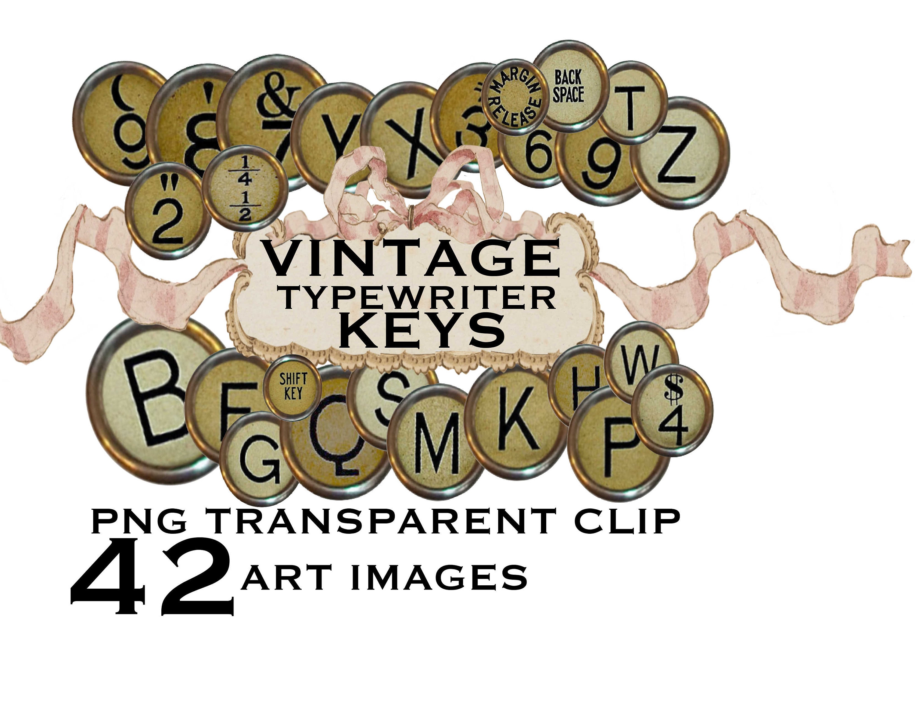 VINTAGE TYPEWRITER KEYS Printable Digital Bundle 7 Pages & 42 Clip Art ...