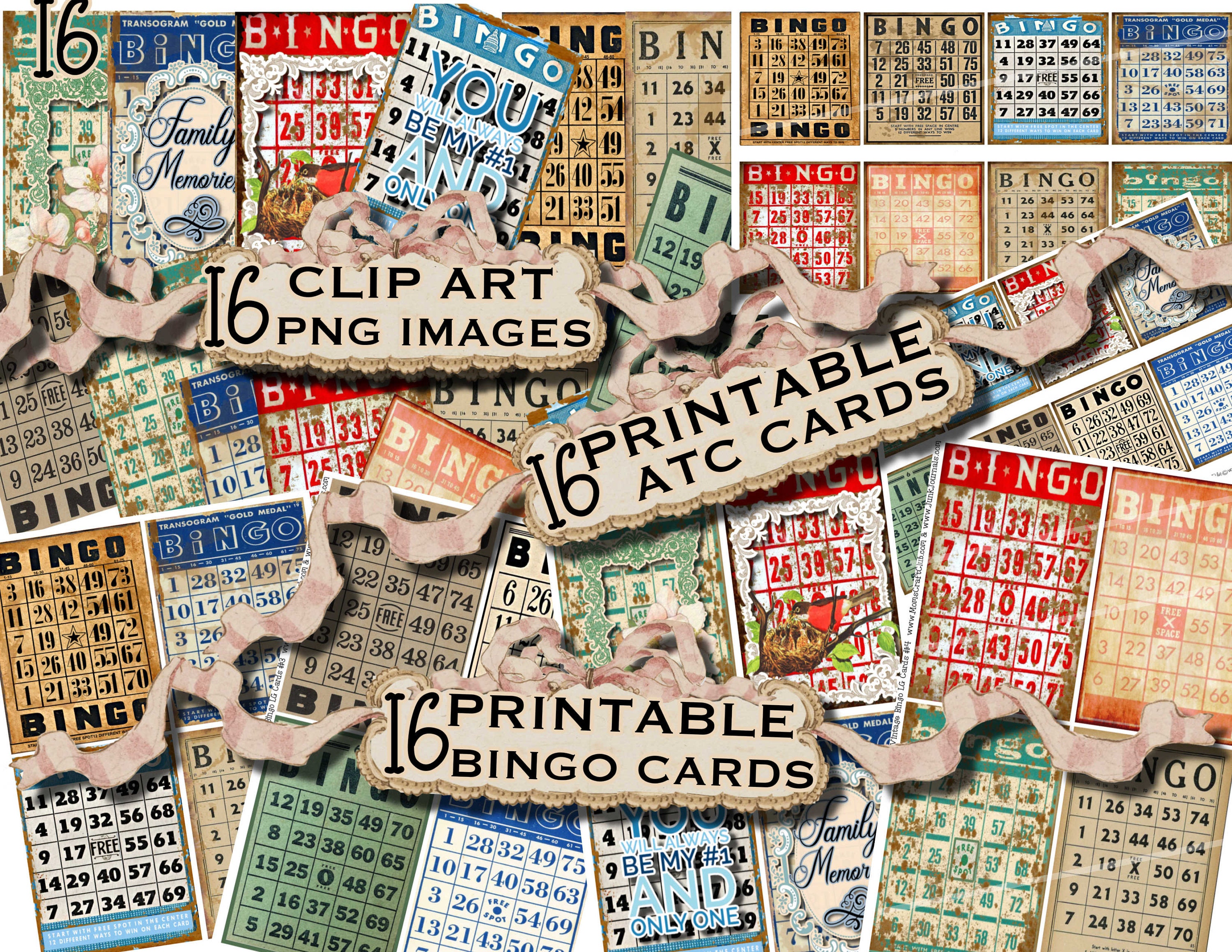 16 Vintage BINGO CARDS Antique Grunge Rusty Old Digital - Etsy