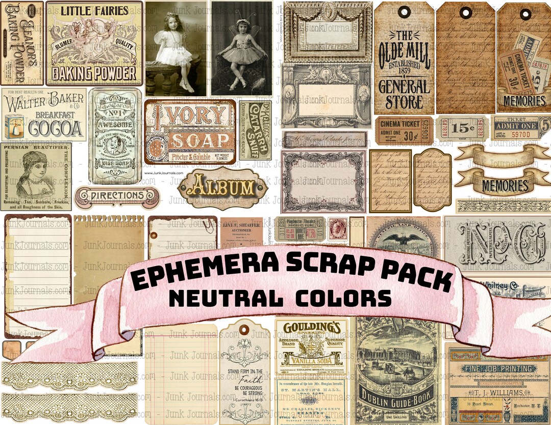NEUTRALS EPHEMERA SCRAP Pack Old Labels Printable (in Jpg), Junk ...