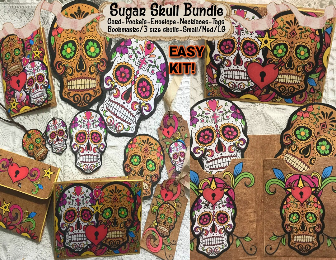 SUGAR SKULLS KIT Junk Journal Bundle 2 Huge 2 Med 20 Small Boys 20 ...