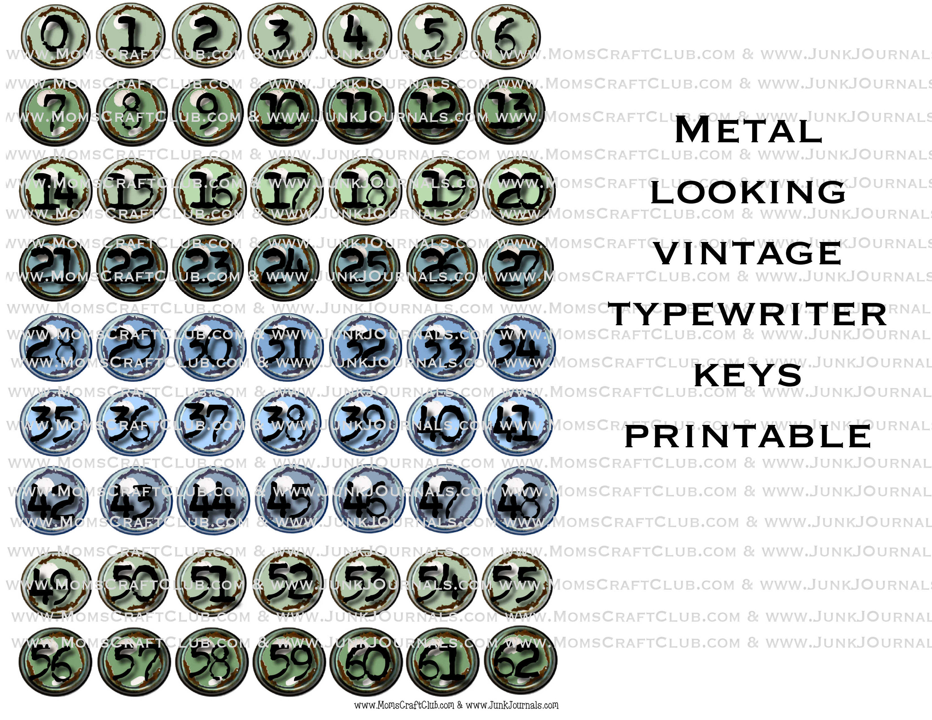 VINTAGE TYPEWRITER KEYS Printable Digital Bundle 7 Pages & 42 Clip Art ...