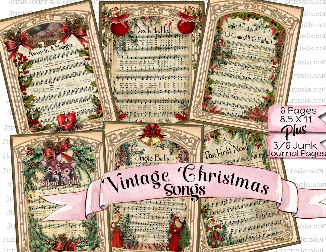VINTAGE CHRISTMAS MUSIC 8.5 X 11 & Junk Journal Pages Beautiful Framed ...