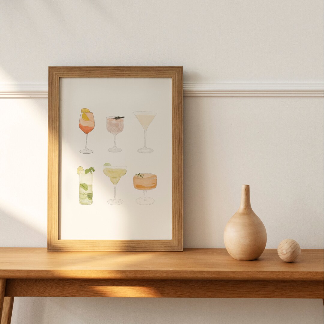 Illustrated Cocktail Art Print Kitchen Wall Decor Colourful - Etsy