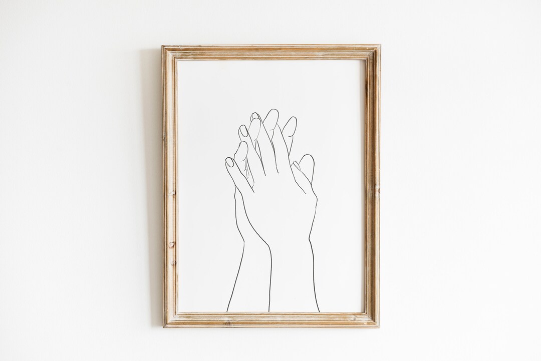 Hands Holding Abstract Art Print, Black & White Wall Decor, Line Art ...