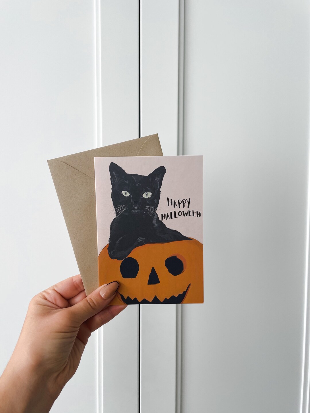 Black Cat Halloween Card, Pumpkins, Happy Halloween Card, Spooky Season ...