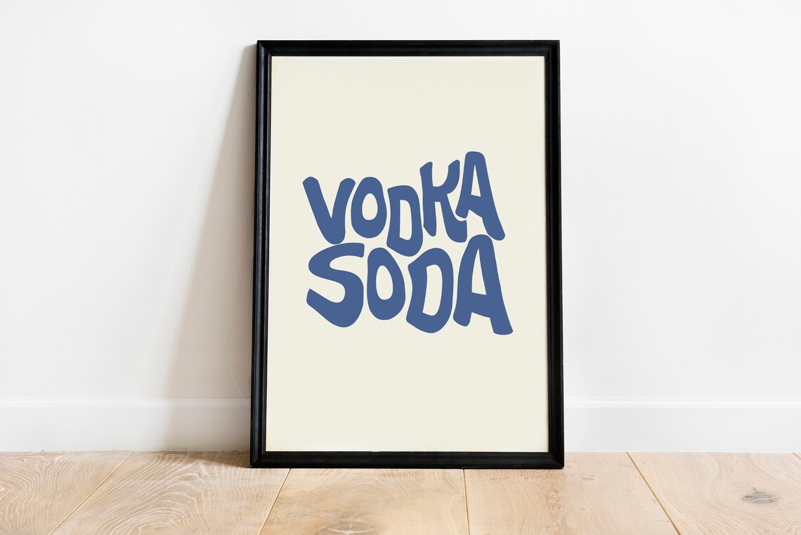 Vodka Soda Groovy Typography Cocktail Art Print, Colourful Liquor Drink ...