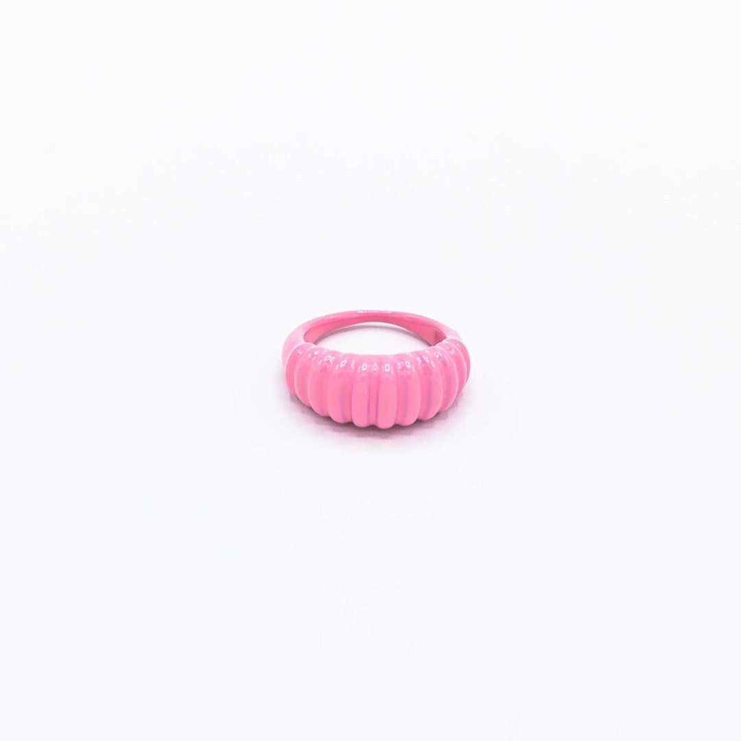 Pink Minimalist RING Baguette Ring Enamel Ring Statement Ring Colourful ...