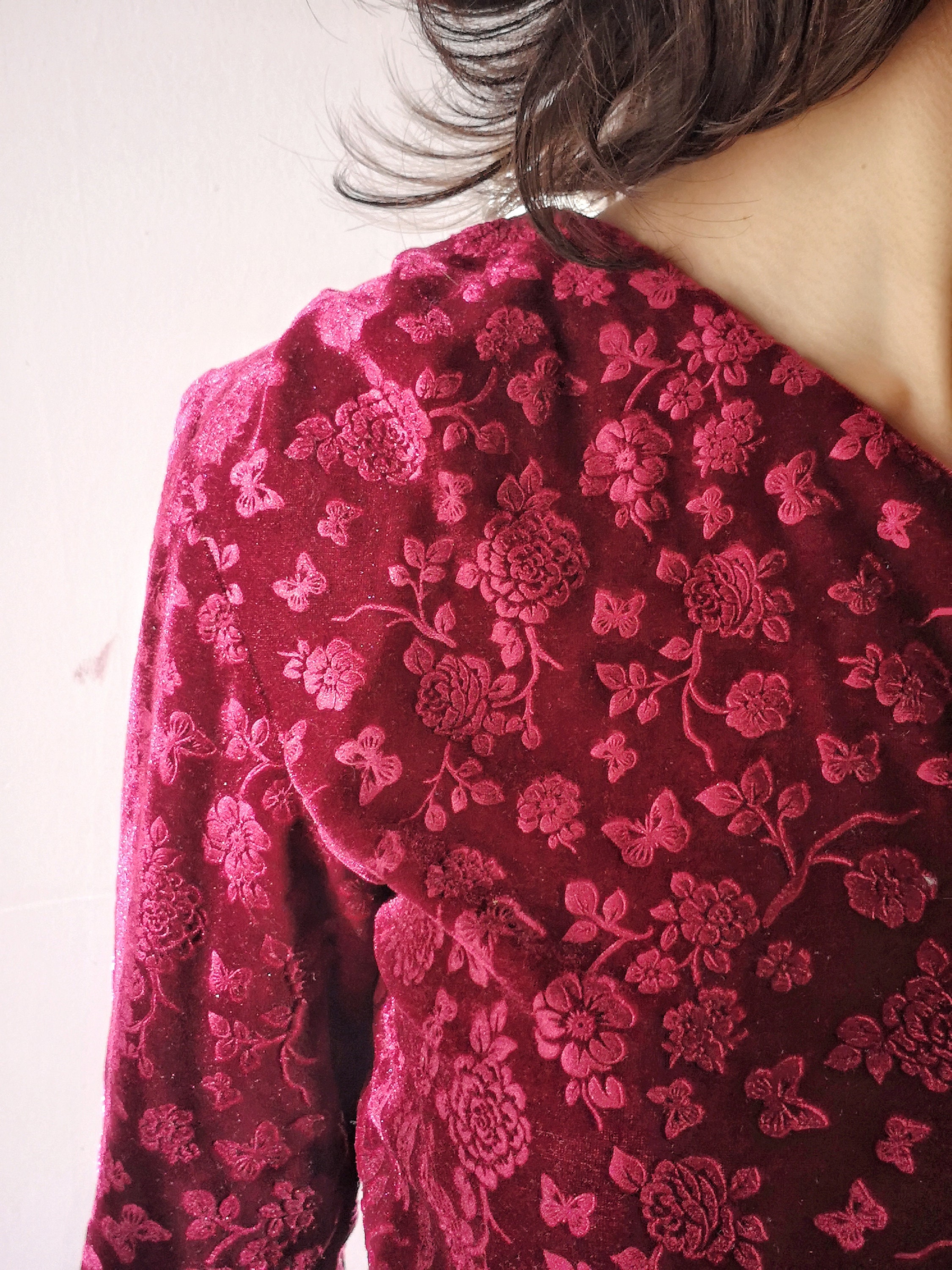 Red Velvet Boho Blouse Burgundy Floral Burnout Velvet Top - Etsy