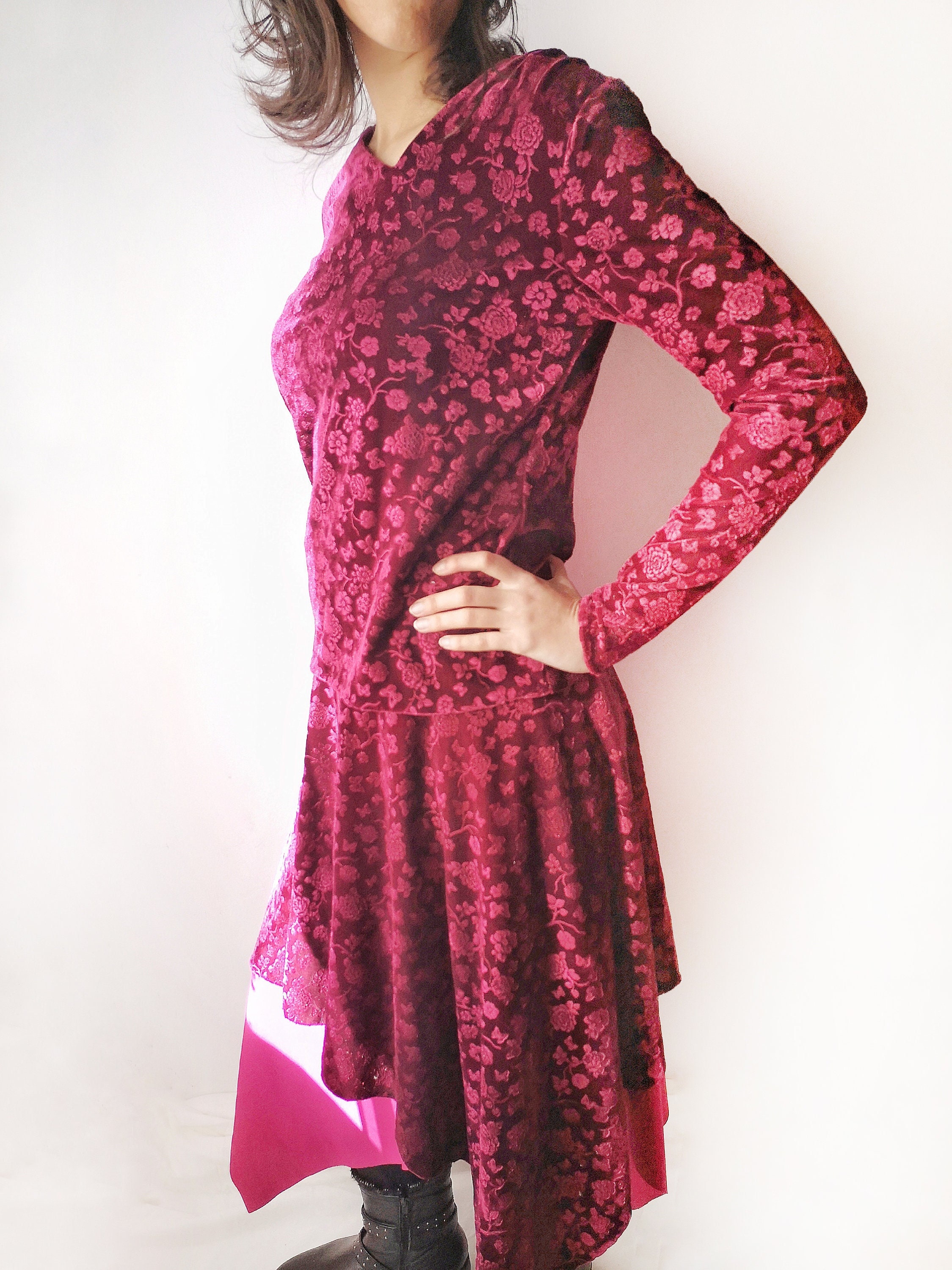 Red Velvet Boho Blouse Burgundy Floral Burnout Velvet Top - Etsy
