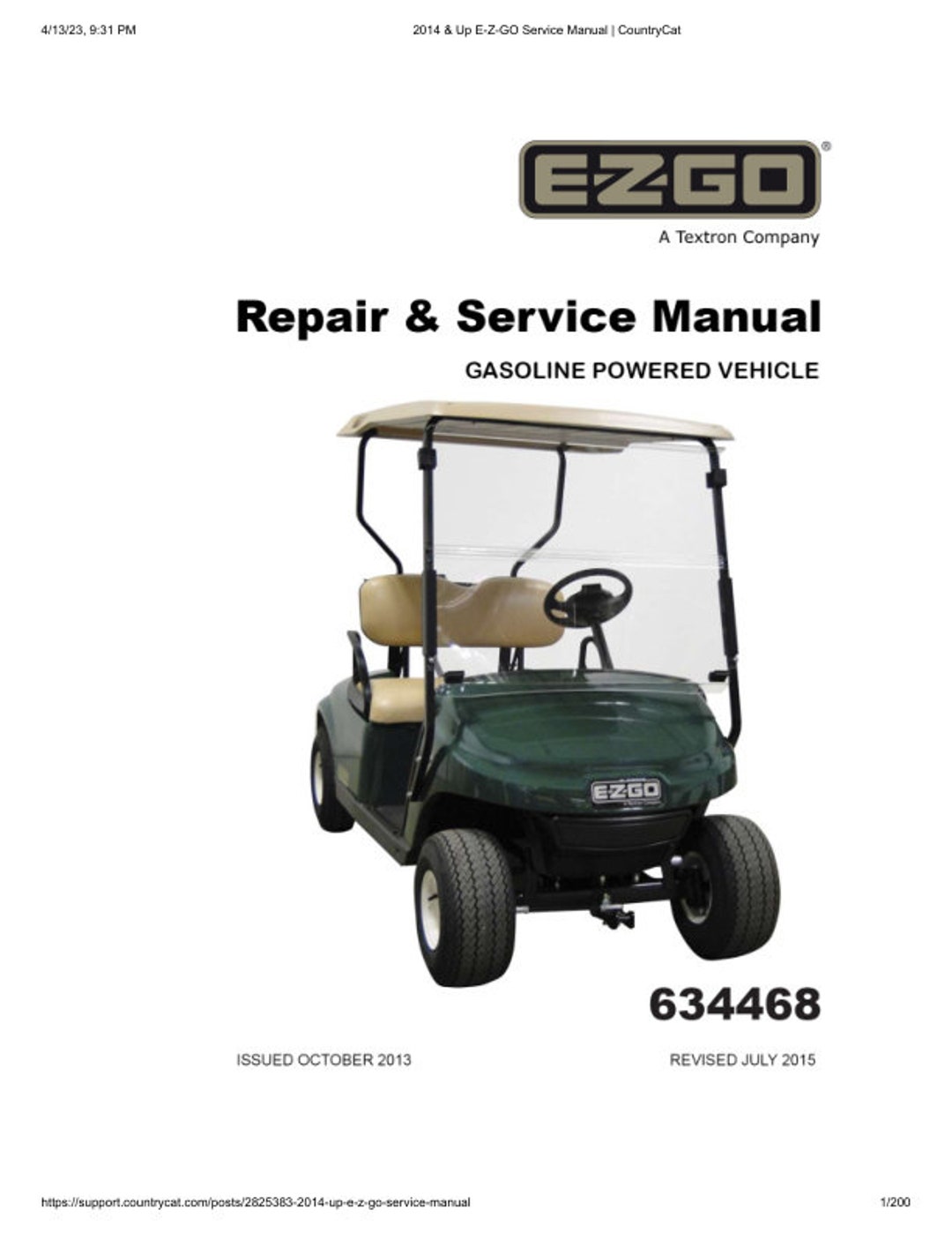 EZGO TXT Gas Service Manual | 2014-2020 | Fleet Freedom Shuttle ...