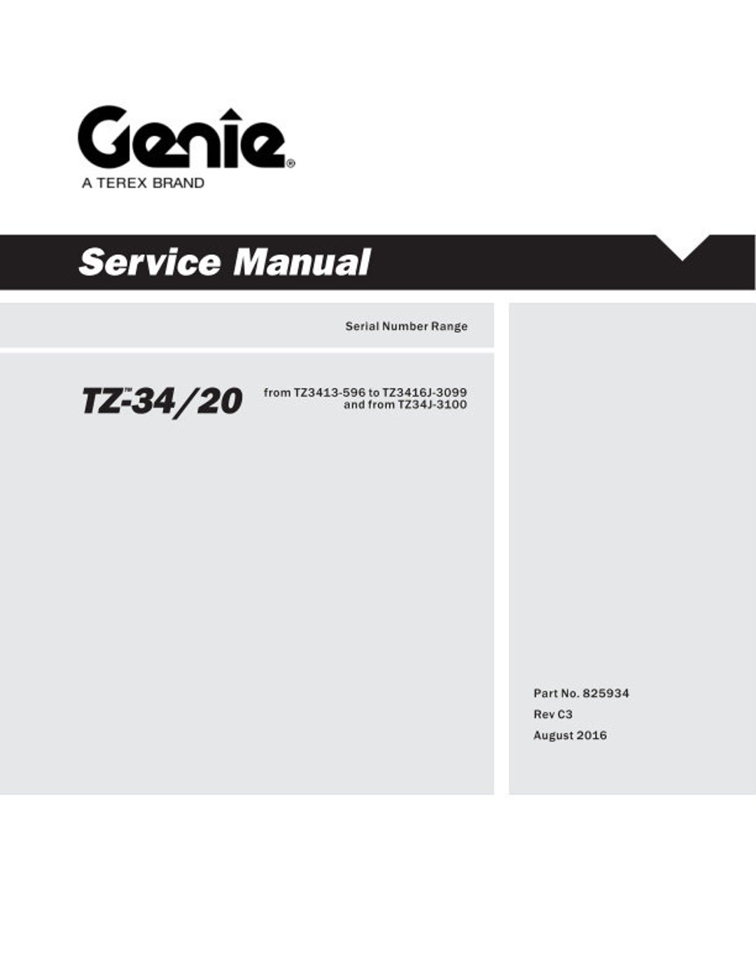 Genie TZ34 TZ20 Service Manual | Immediate Download - Etsy