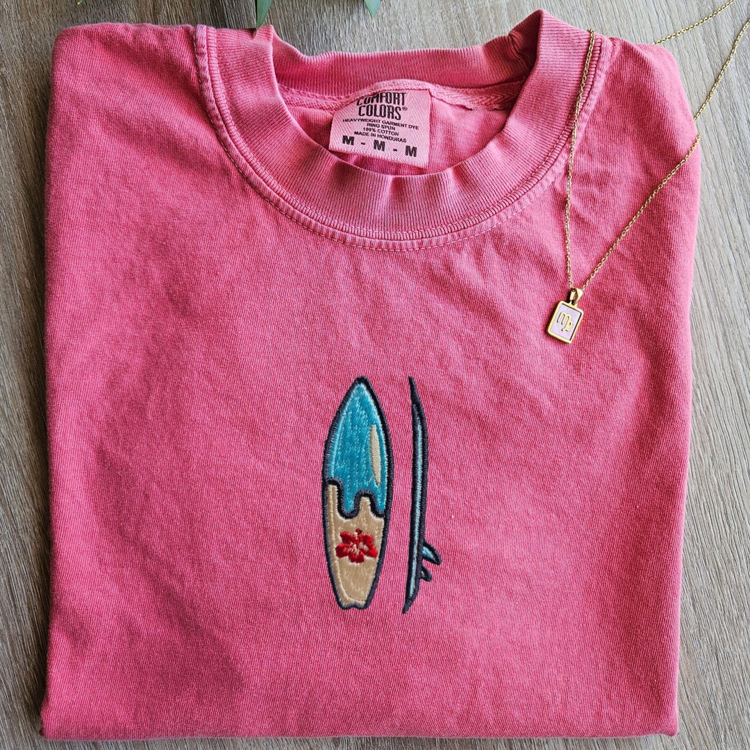 Surfboard Embroidery Shirt, Hawaiian Embroidery, Aloha Tee, Hibiscus ...