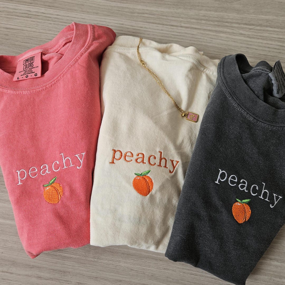 Embroidery Peachy Shirt, Peach Shirt, Fruit Lover Tee, Cute Comfort ...