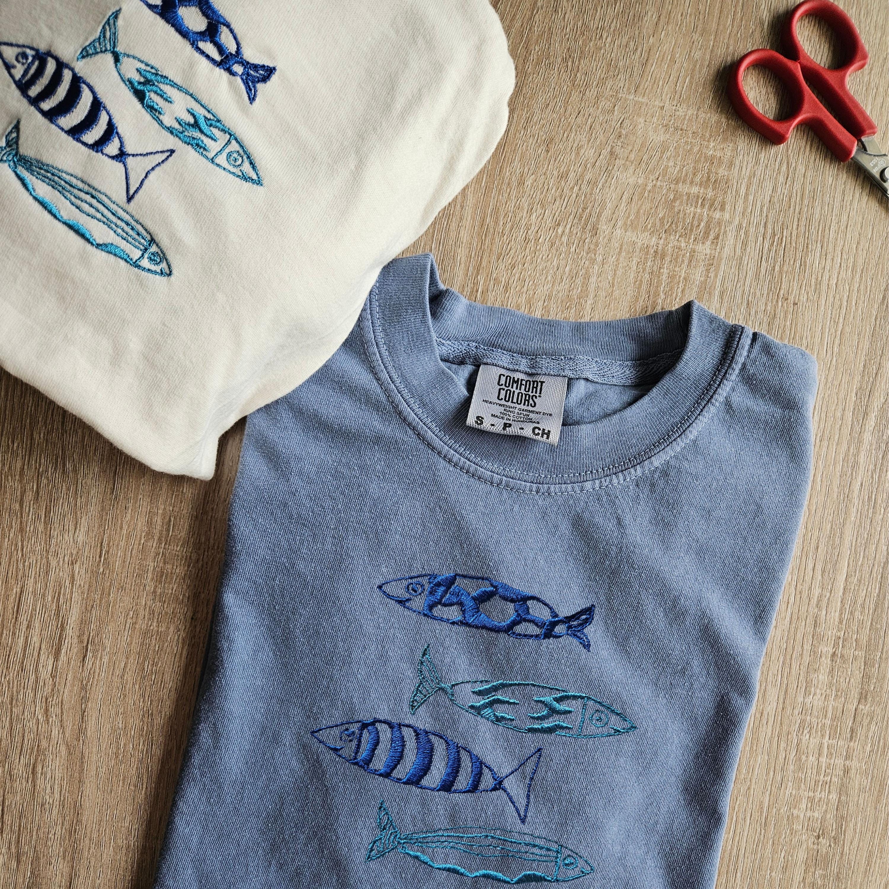 Sardines Embroidery Shirt, Cute Fish T-shirt, Fisherman Tee, Le ...