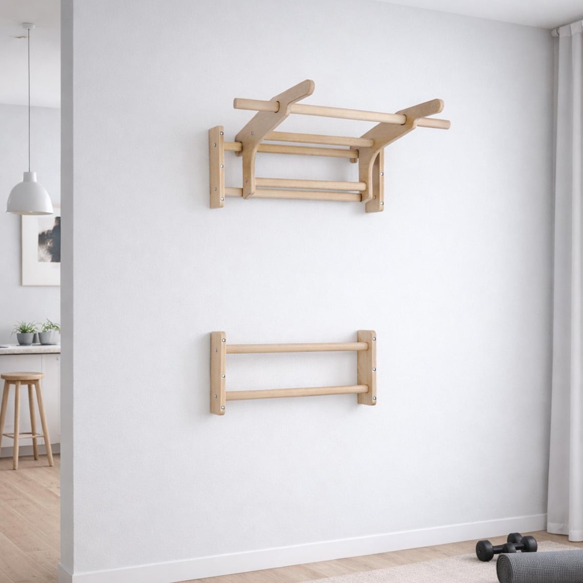 Mini Training Ladder With Pull-up Bar and Dip Station: Solid Wood ...