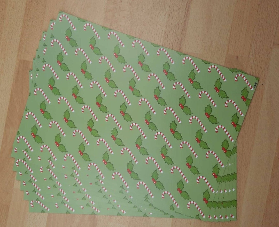 A4 Pack of 10 Backing Sheets, Christmas Candy Cane and Holly Design - Etsy