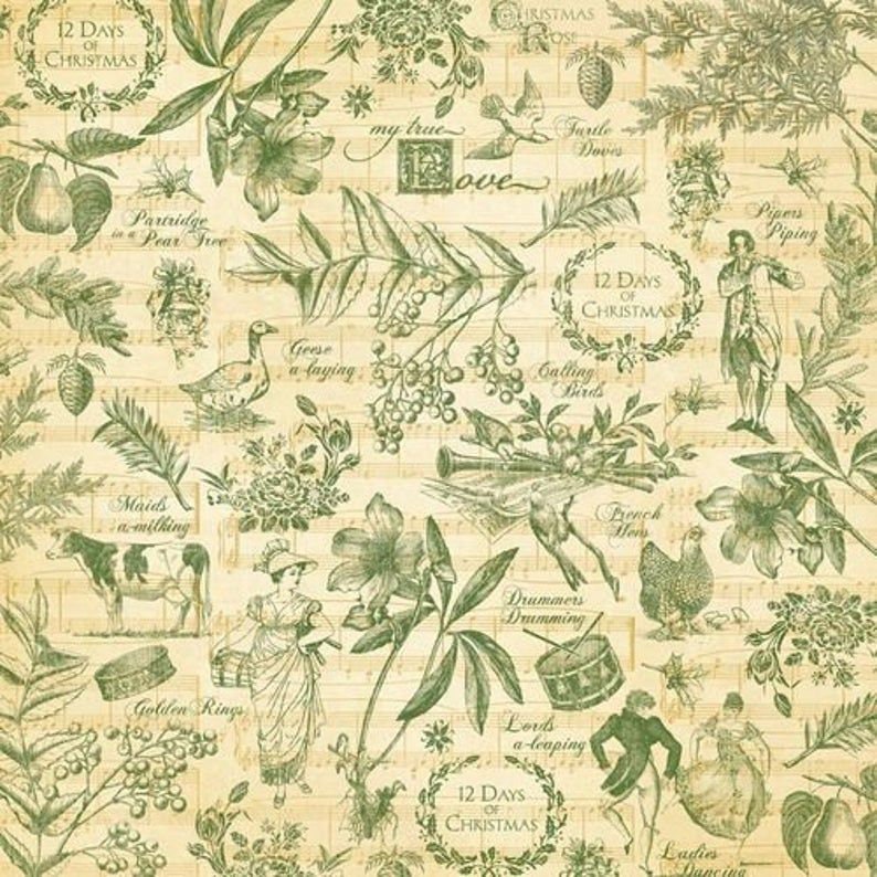 Graphic 45, 12 X 12 2 Sheets Scrapbooking Paper Twelve Days of ...