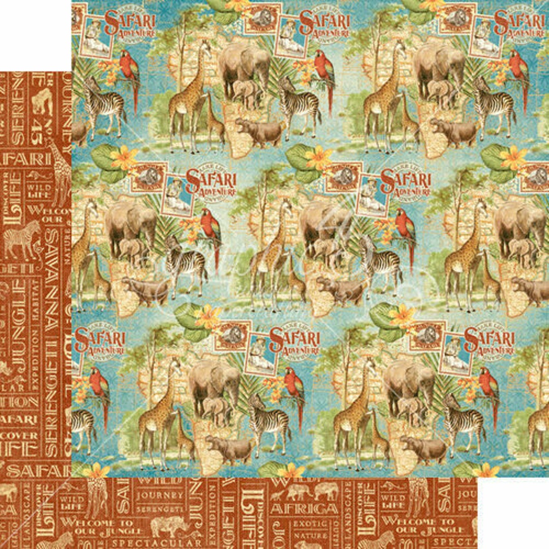 Graphic 45, 12 X 12 2 Sheets Scrapbooking Paper safari Adventure ...