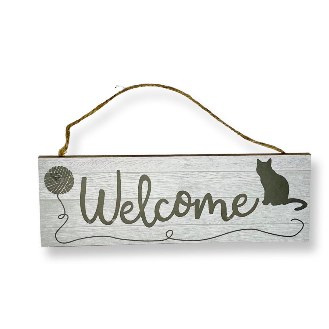 Cat Welcome Sign Cat Wreath Sign Black Cat Sign Cat Sign for House ...